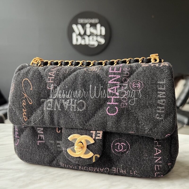 Chanel Black Denim Print Small 22P - Designer WishBags - now part of ...