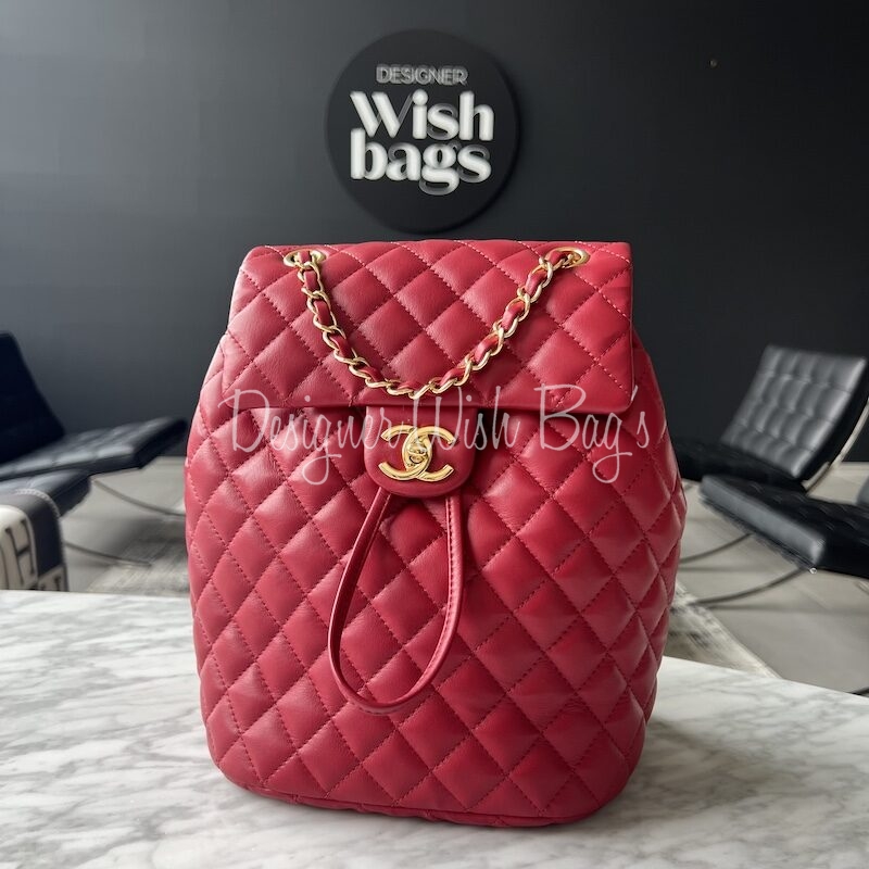 Chanel Backpack Cherry Red Lambskin Gold Hardware - Designer WishBags ...